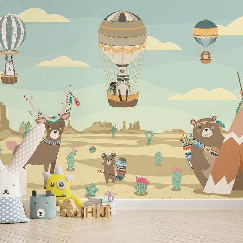 Kids Tribal Woodland Animals in the Desert Wallpaper Mural • Wallmur®