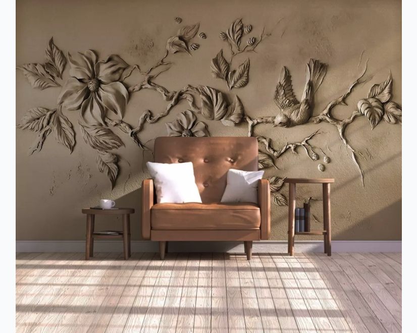 3d Embossed Look Cement Floral Tree Wallpaper Mural • Wallmur®