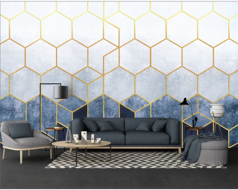 Geometric Dark Blue Honeycomb Wallpaper Mural • Wallmur®