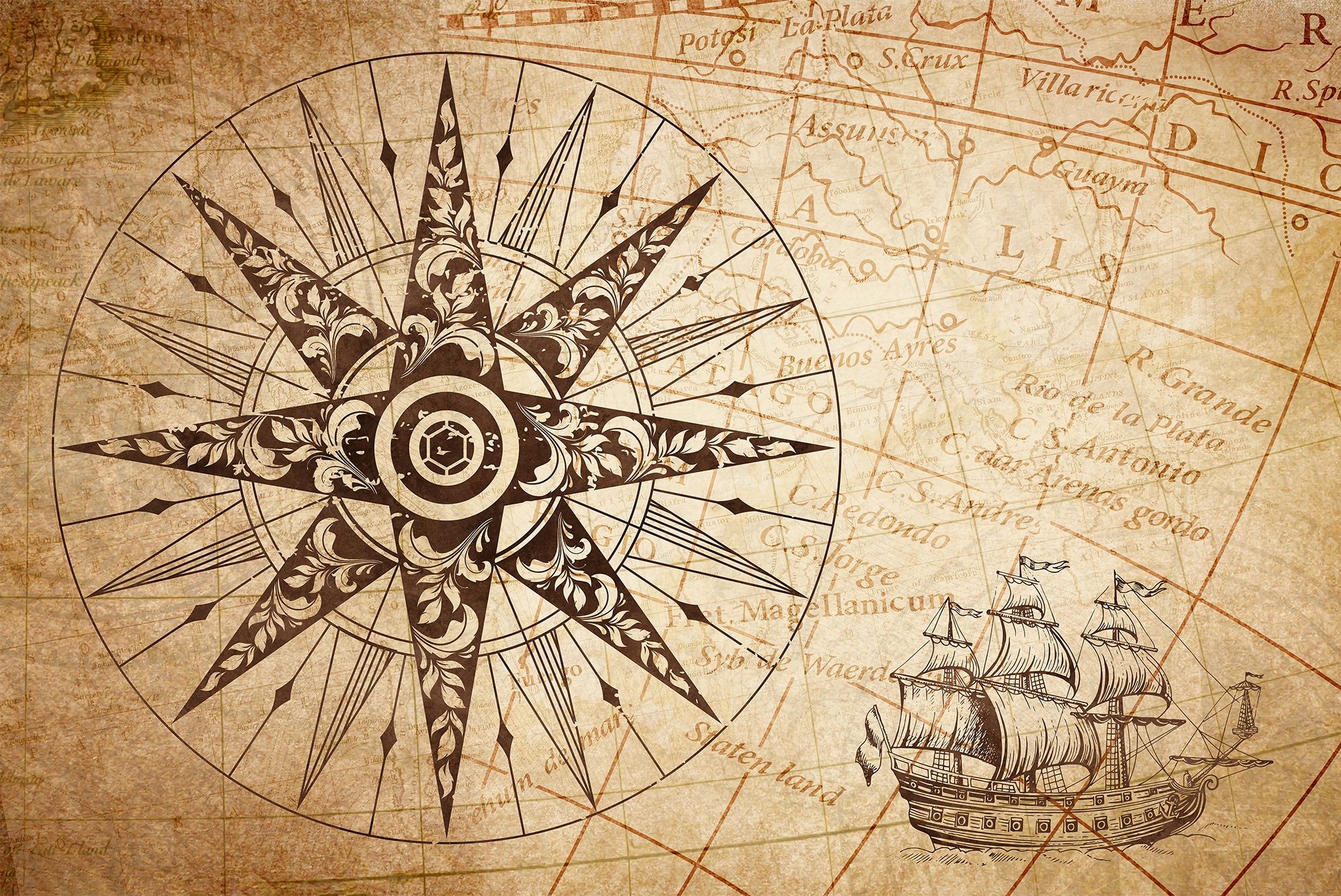 Vintage Compass Wallpaper