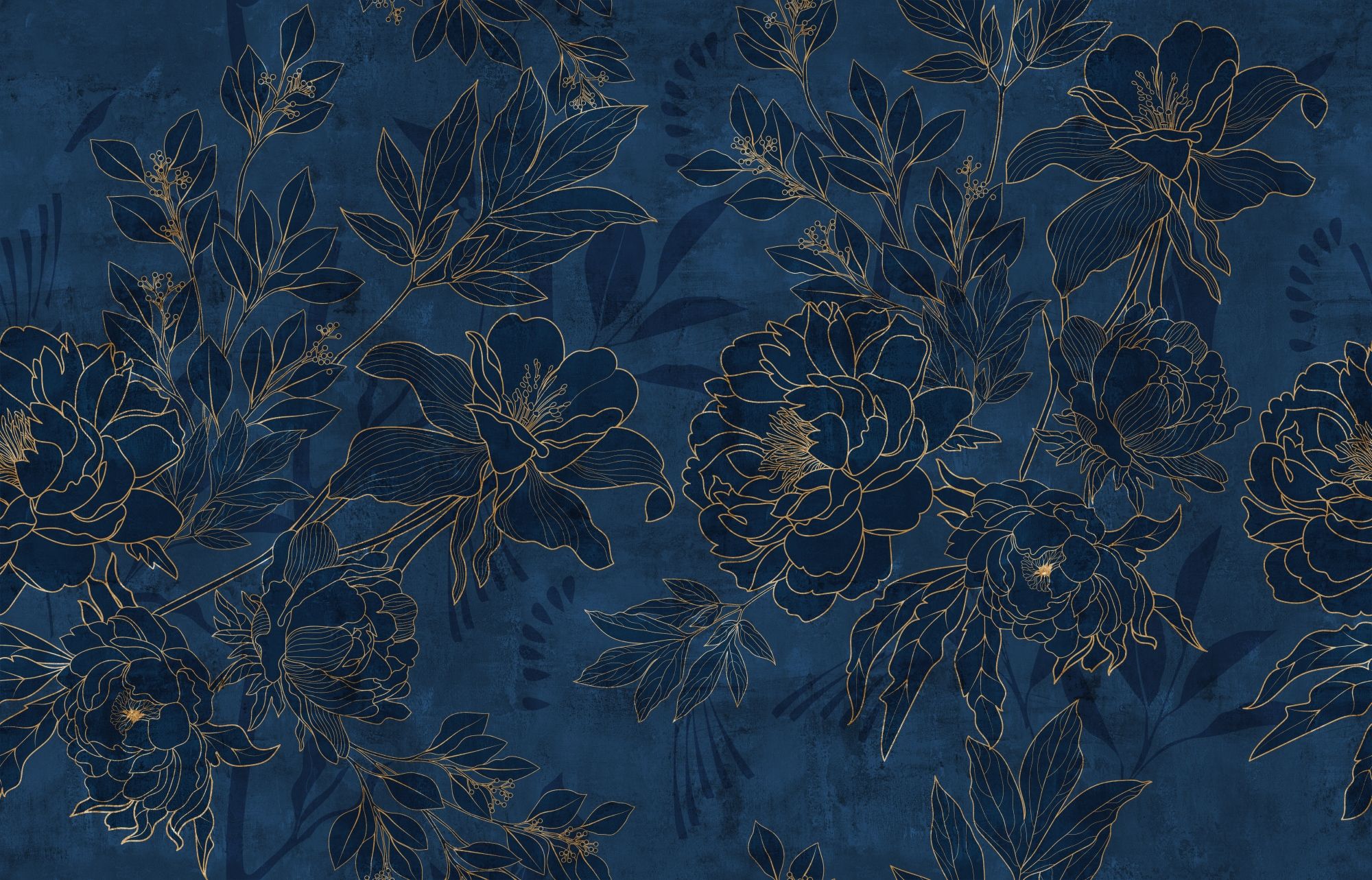 Dark Blue Floral Wallpaper
