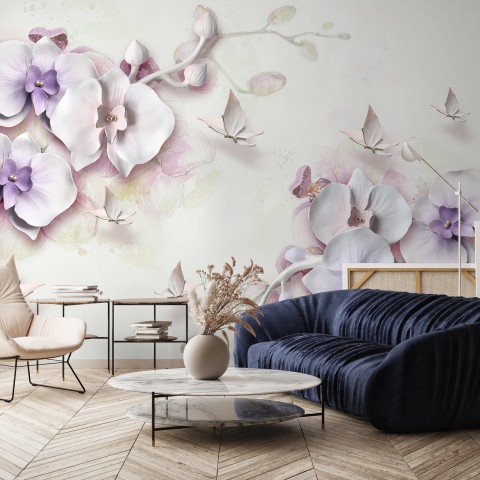 Purple Orchid Floral Wallpaper Mural • Wallmur®
