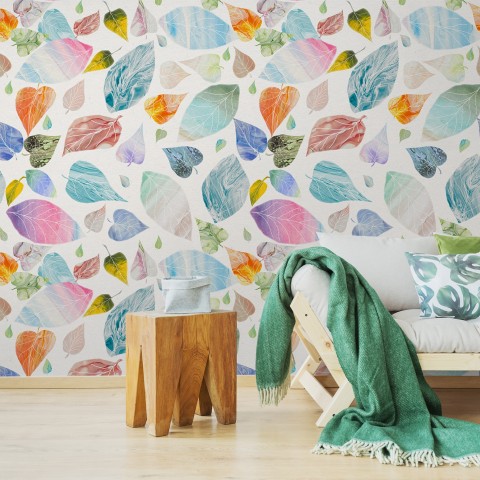 Colorful Leaf Pattern Wallpaper Mural • Wallmur®