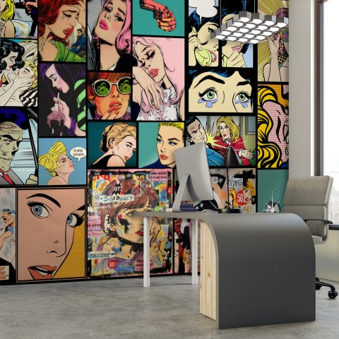 Comic Pop Art Faces Wallpaper Mural • Wallmur®