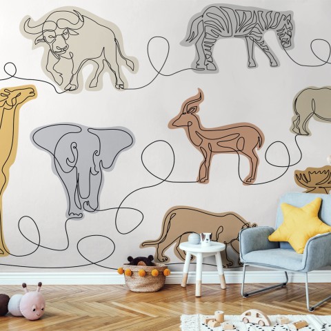 Abstract Animal Line Art Wallpaper Mural • Wallmur®