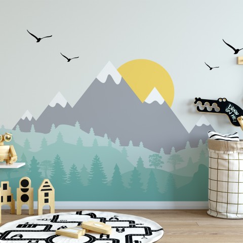 Kids Mountain Landscape with Trees Wallpaper Mural • Wallmur®