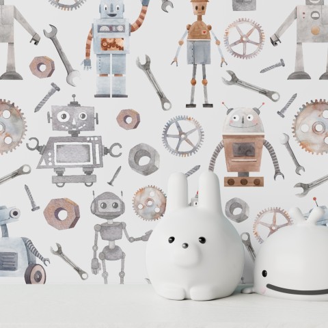 Kids Watercolor Robot Wallpaper Mural • Wallmur®