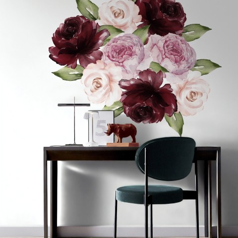 Watercolor Red Pink Peony Floral Wall Decal Sticker • Wallmur®