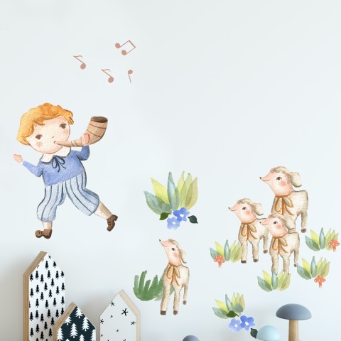 Kids Little Boys and Cute Sheeps Wall Decal Sticker • Wallmur®