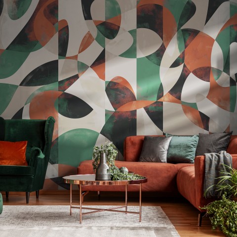 Modern Abstract Art with Retro Colorful Geometric Wallpaper Mural ...
