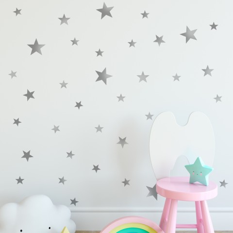 Metallic Silver Little Stars Wall Decal Sticker • Wallmur®