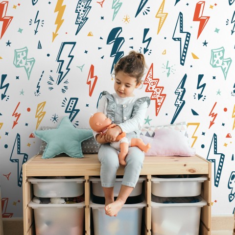 Kids Lightning Bolt Pattern Wallpaper Mural • Wallmur®