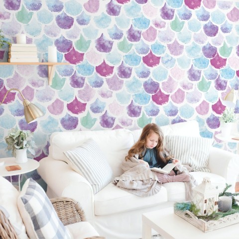 Colorful Mermaid Pattern Wallpaper Mural • Wallmur®