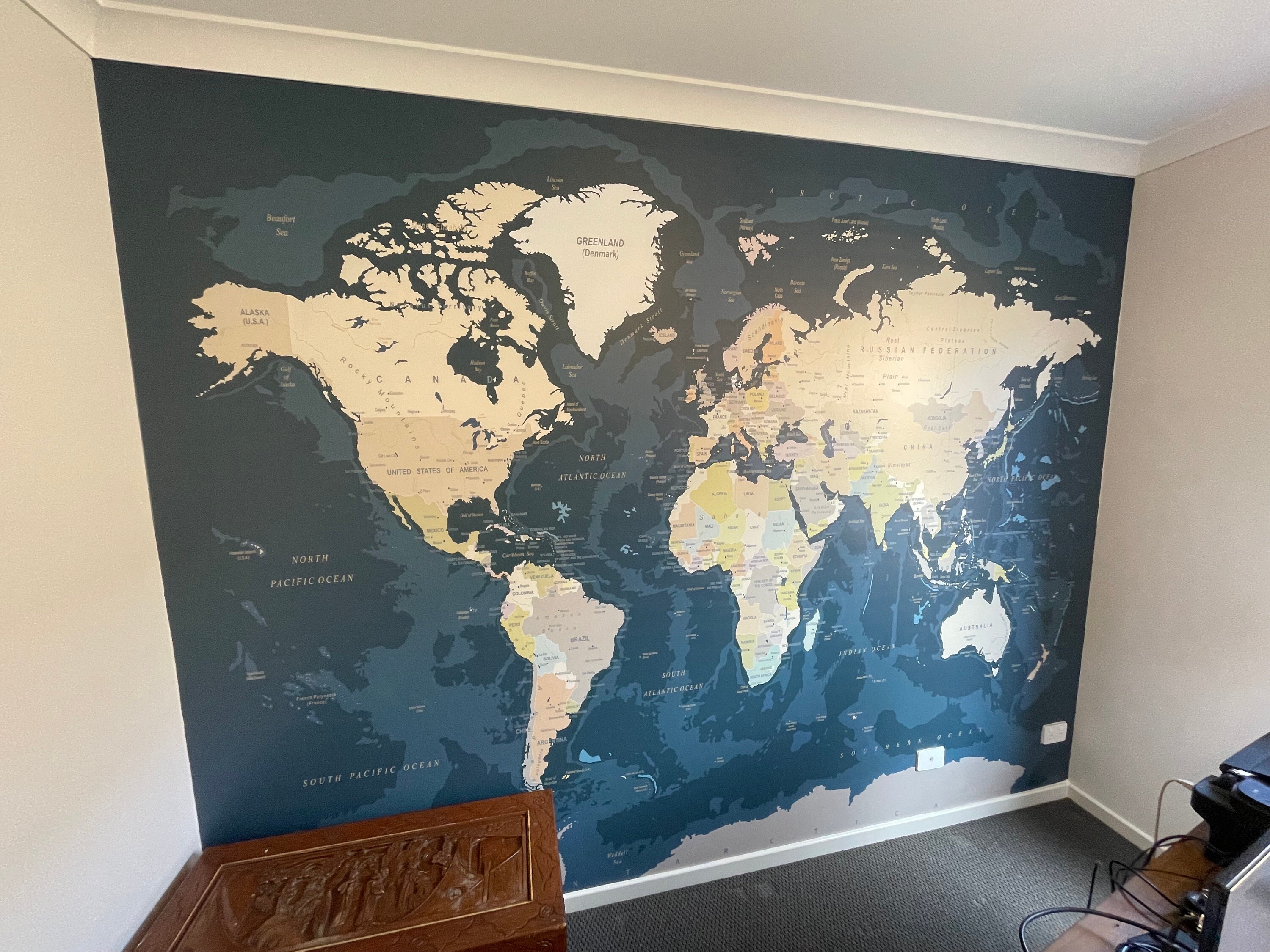 Navy Blue Political World Map Wallpaper Mural • Wallmur®