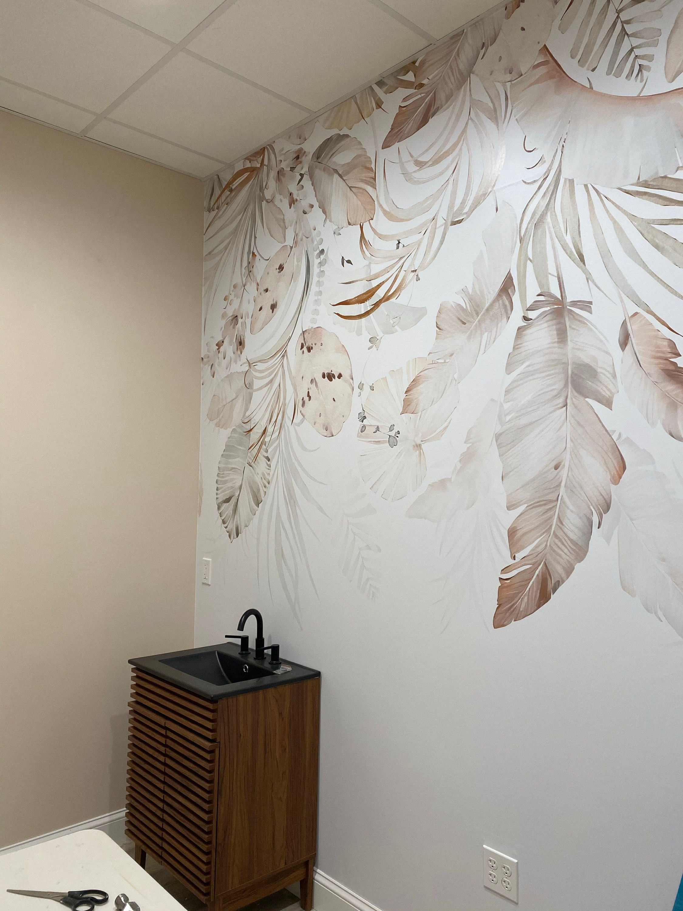 Boho Abstract Banana Leaf Art Wallpaper Mural • Wallmur®